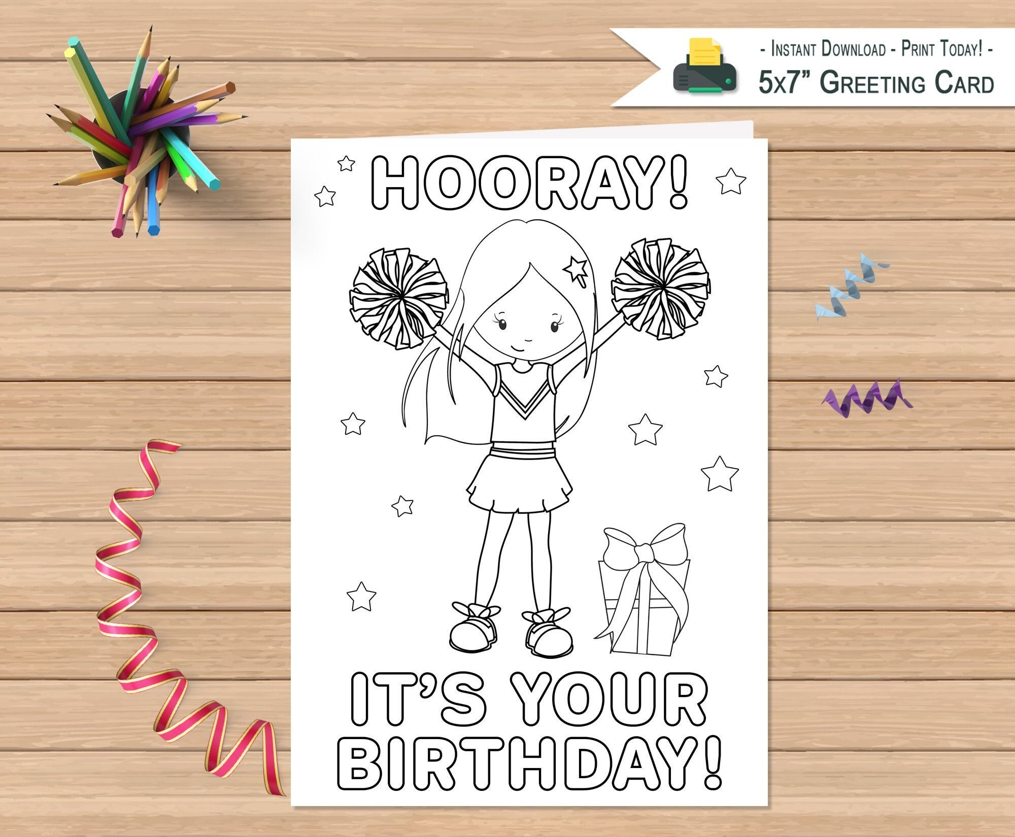 Printable Happy Birthday Card Coloring Greeting Card Kids Color Happy ...