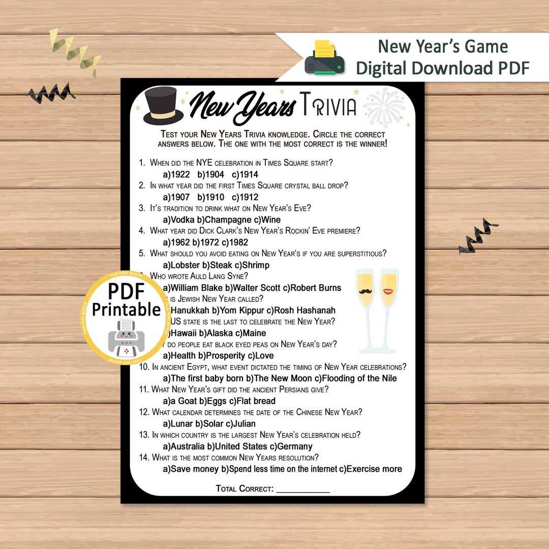 New Years Trivia Game New Years Eve Trivia Game Printable New Year ...