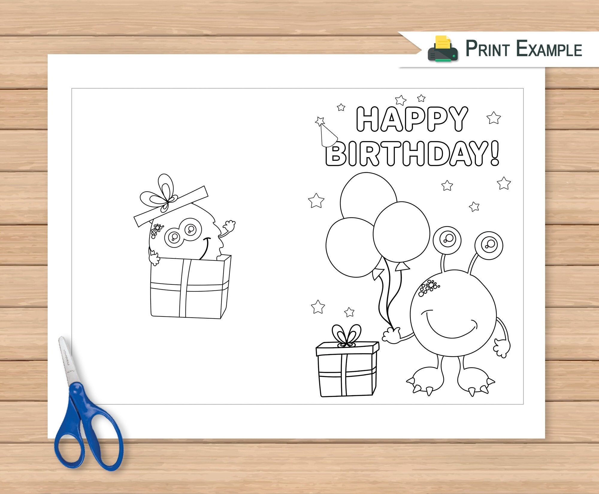 Printable Happy Birthday Card Coloring Greeting Card Kids Color Happy ...