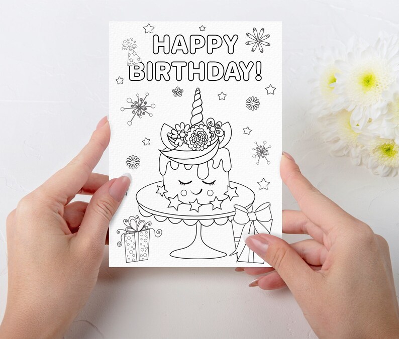 Printable Happy Birthday Card Coloring Greeting Card Kids Color Happy ...