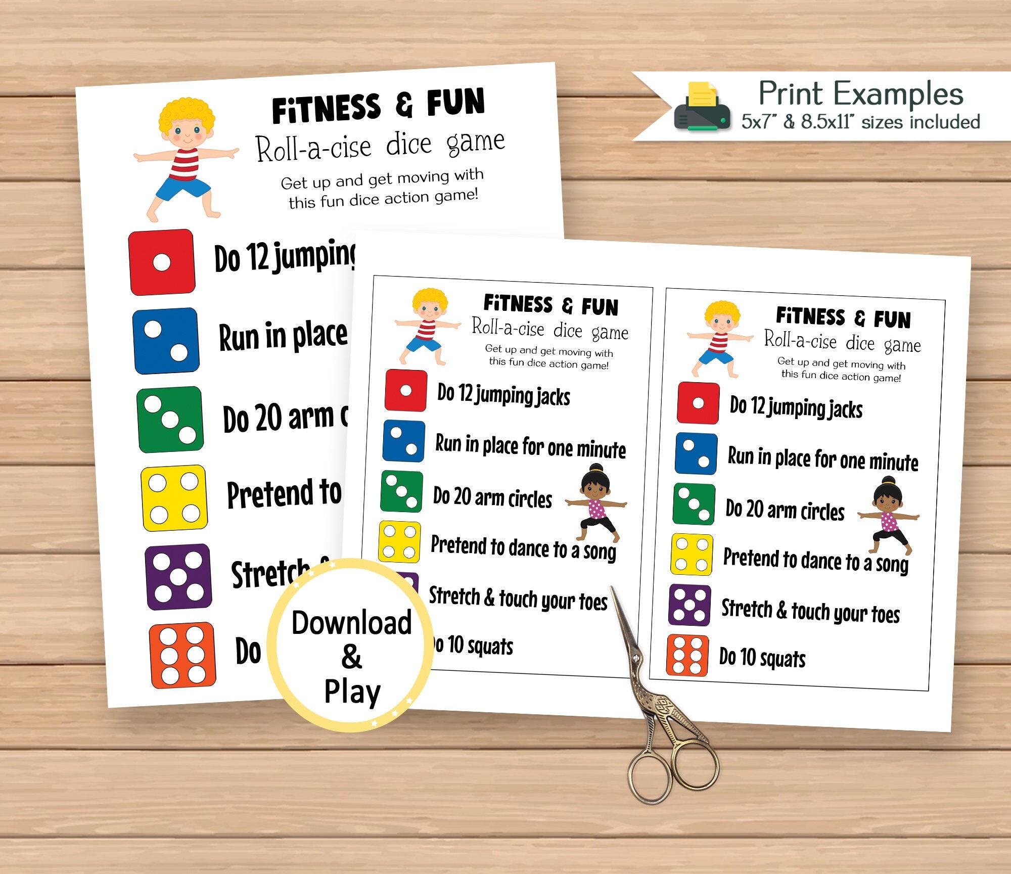 Fitness and Fun Exercise Activity for Kids Dice Game Movement Activity ...