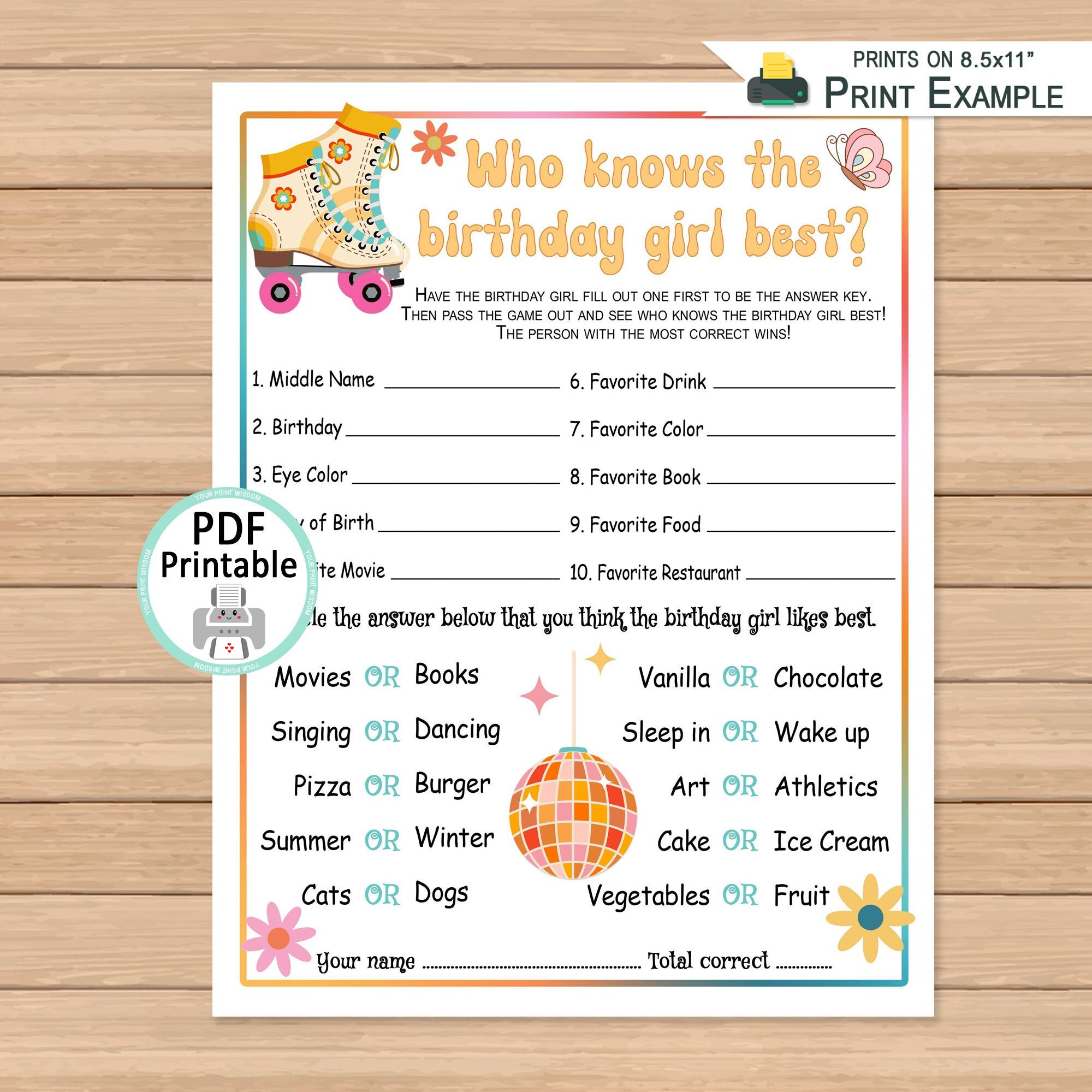 Who Knows the Birthday Girl Best Birthday Questionnaire Activity Retro ...