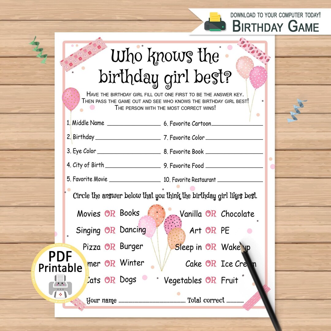 Who Knows the Birthday Girl Best Birthday Questionnaire Activity ...