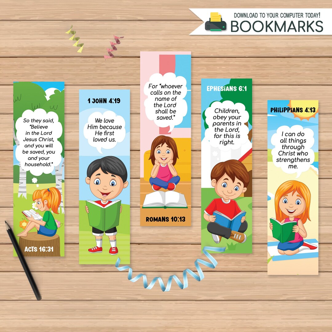 Scripture Bookmarks Kids Bible Bookmark Set of 5 Printable Bible Quotes ...