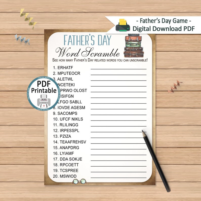 Father's Day Game Father's Day Word Scramble Printable Fathers Day ...