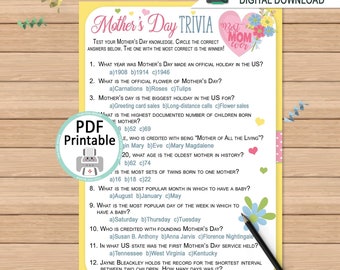 UPDATED: Mother's Day Game Mother's Day Trivia Quiz Printable Mothers ...