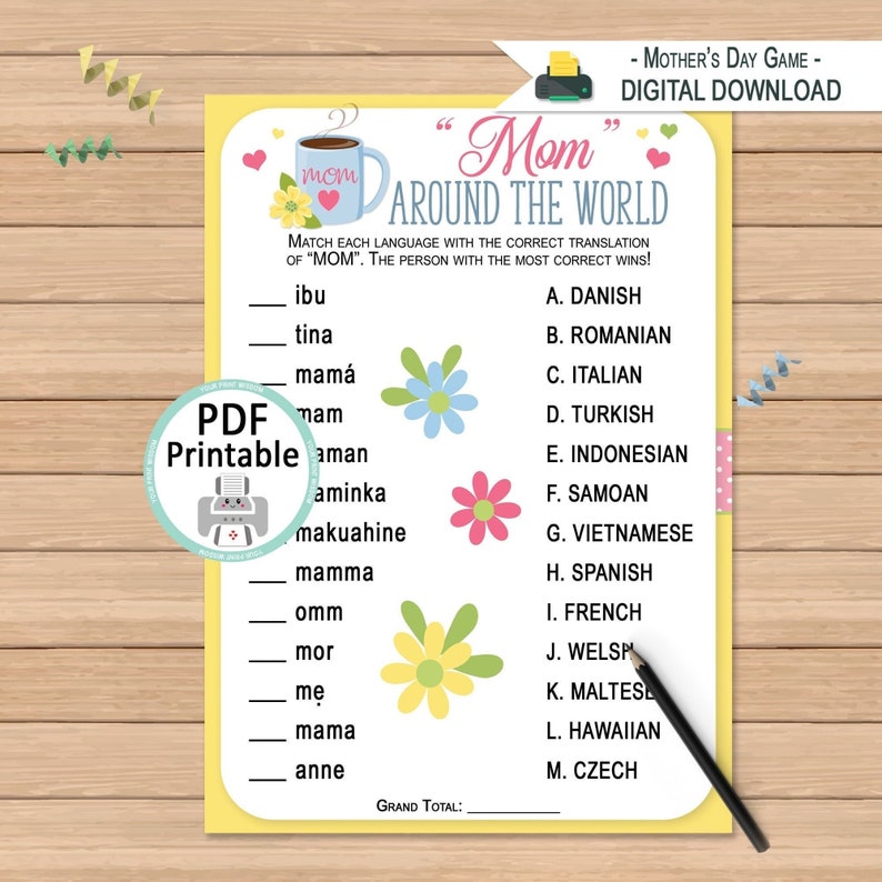 Mother's Day Game mom Around the World Game Printable Mother's Day ...