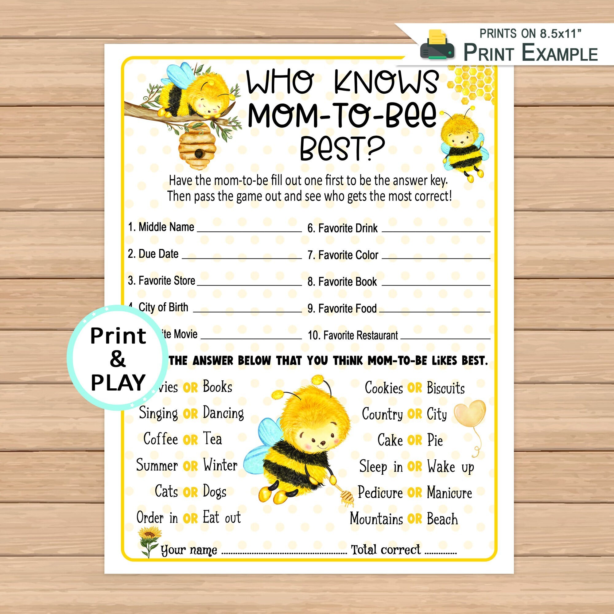 Mom-to-be Printable Game Who Knows the Mom to Be Best Bee Themed Baby ...