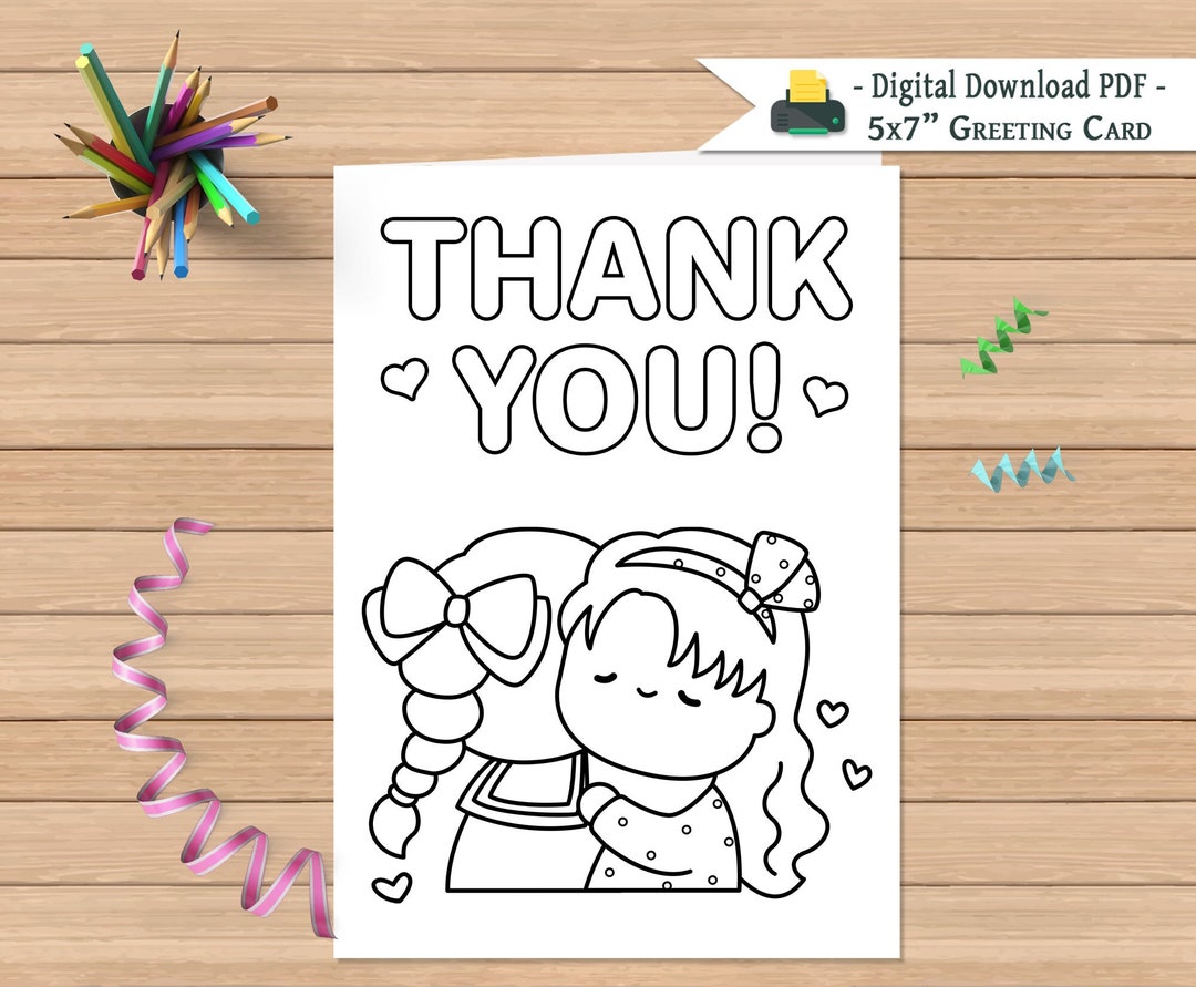Printable Thank You Card Coloring Greeting Card Kids Color Thank You ...