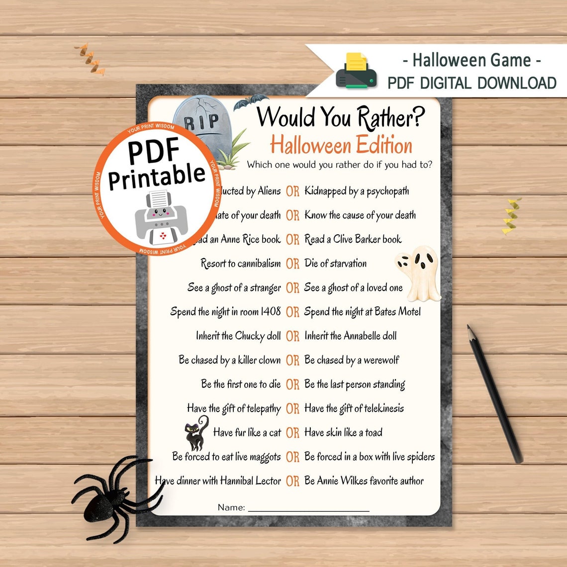 Would You Rather Halloween Game Halloween Party Activity Printable ...