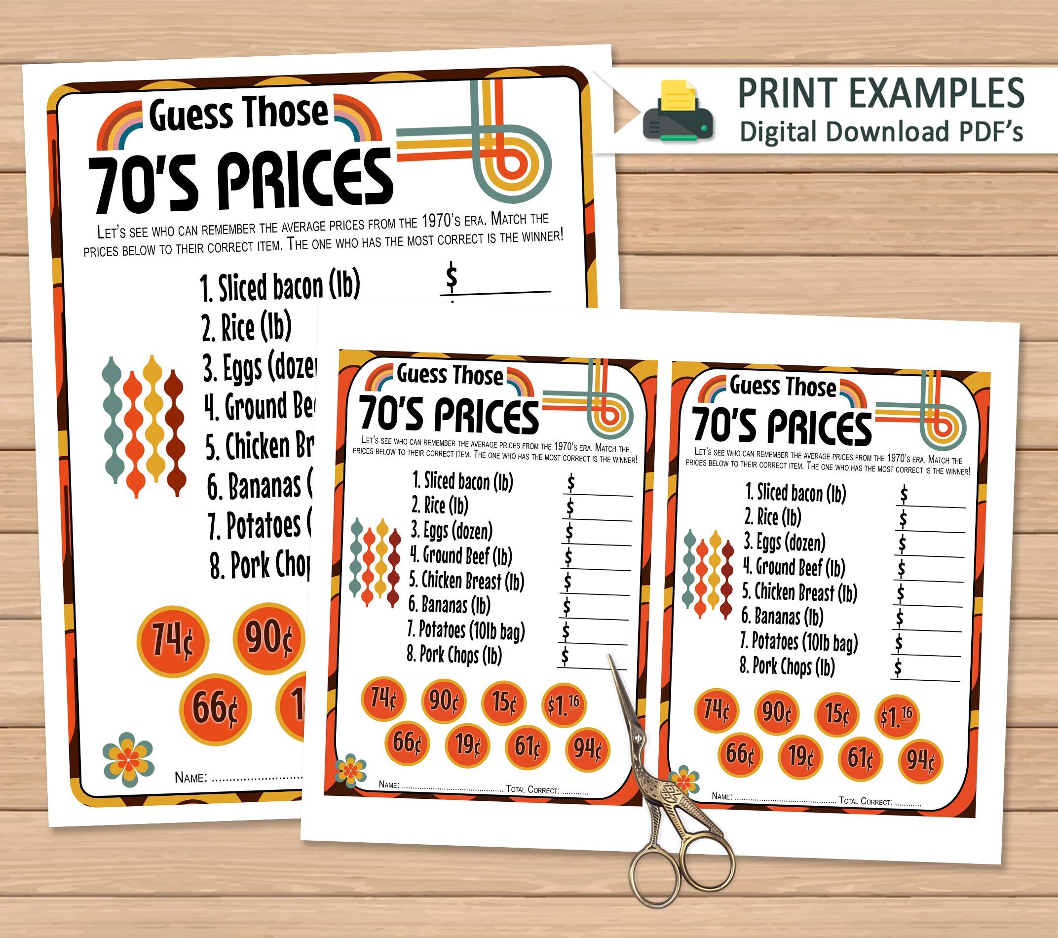 Guess Those 70's Prices Game Birthday Activity 70s Grocery Prices Quiz ...