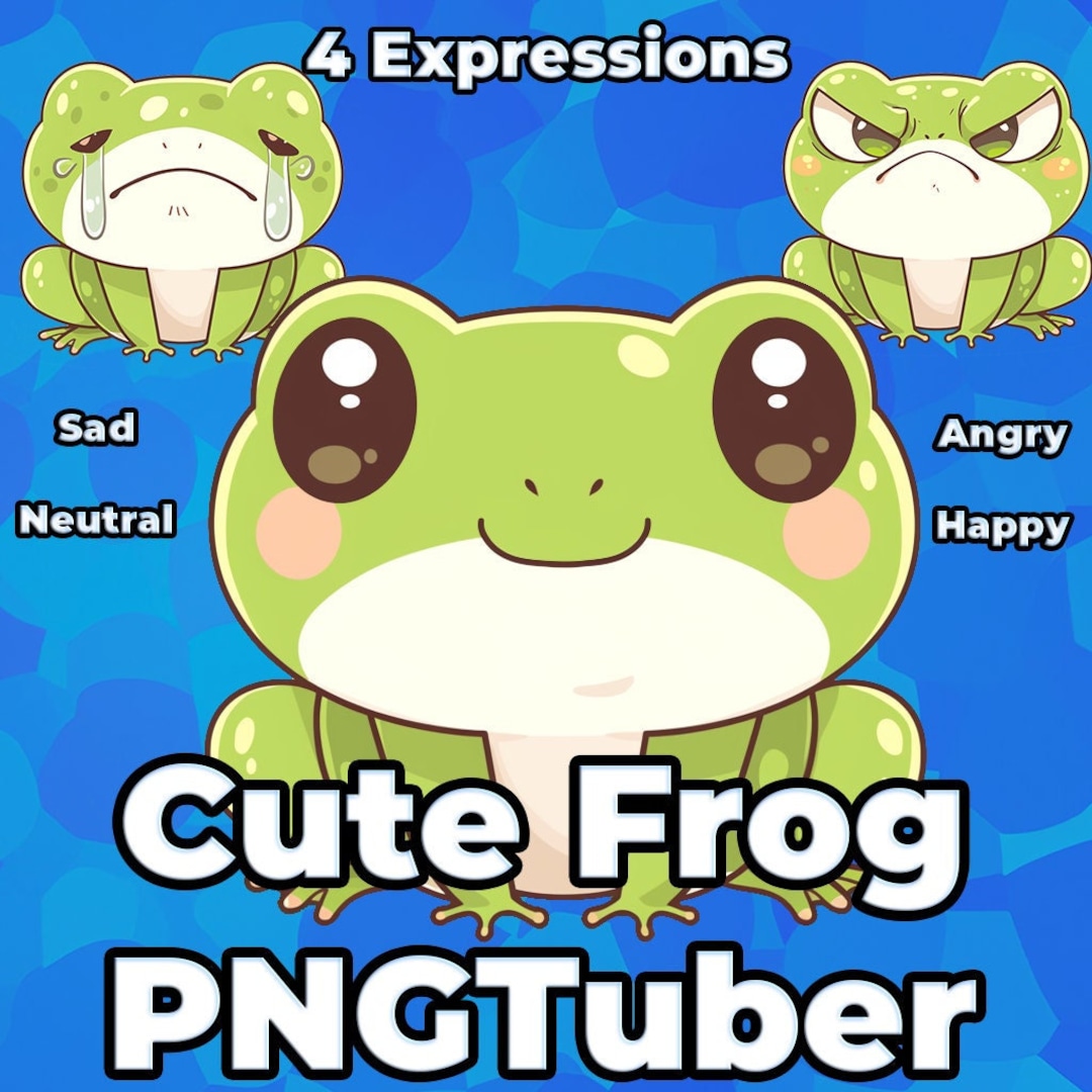 PNGTUBER Cute Frog With 4 Expressions. Vtuber Assets, Veadotube Model ...