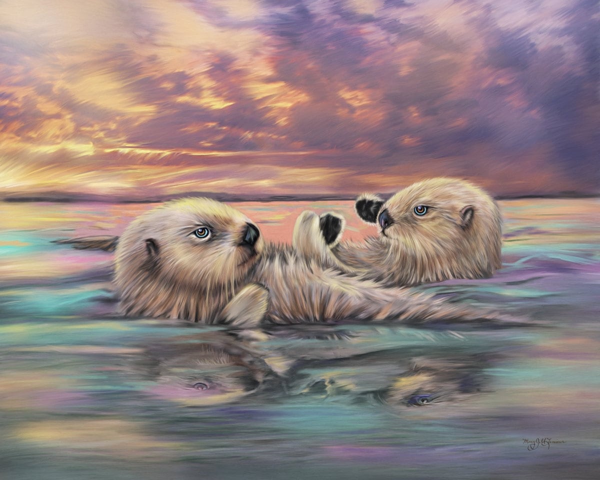 Sea Otter Painting Otter artwork on Canvas Sea Otters holding | Etsy