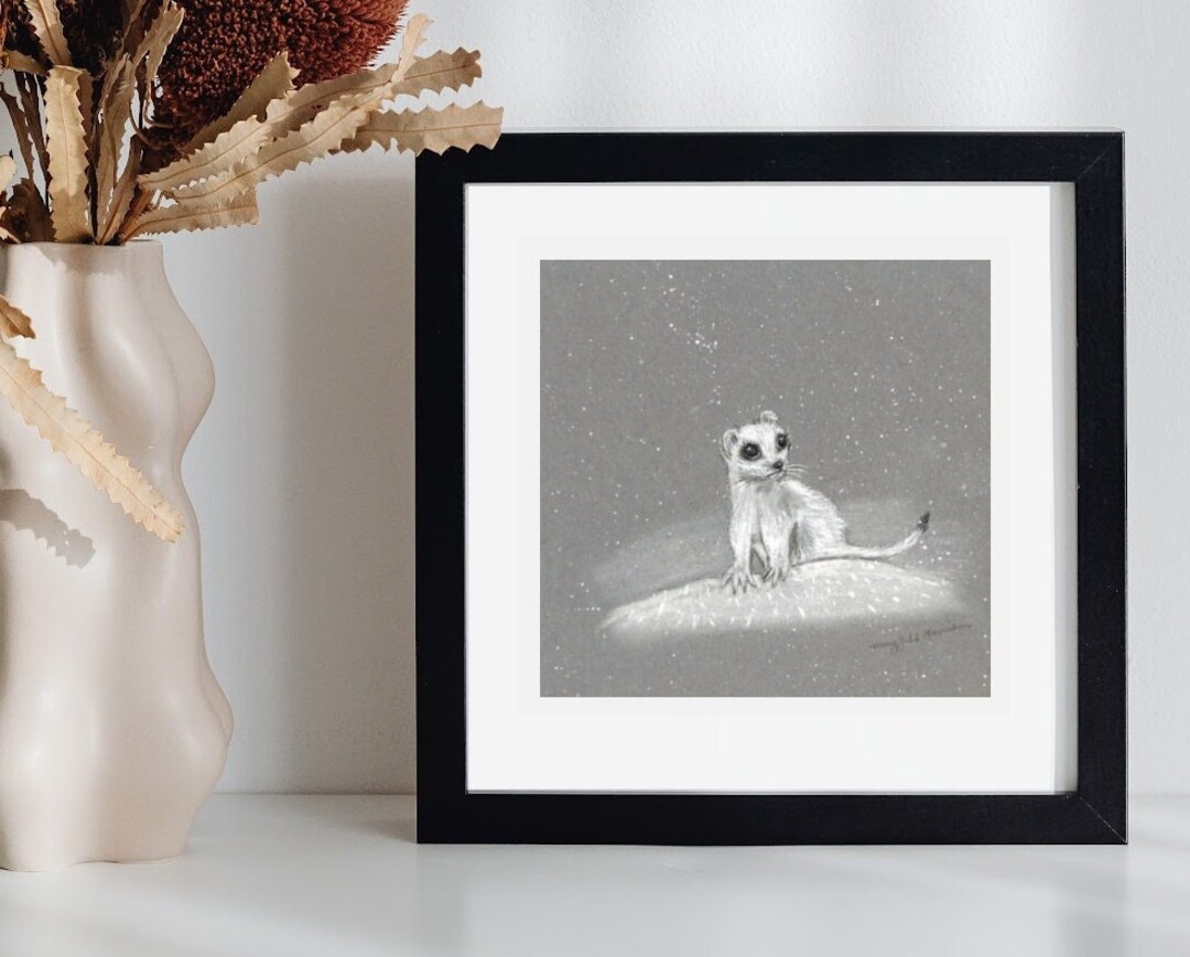 Weasel Art Print Big-eyed Weasel Ferret Winter Snow 5 X 7 Print ...
