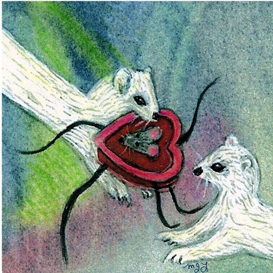 Winter Weasel Card Ferret Note Card Greeting Card Romantic Valentine ...