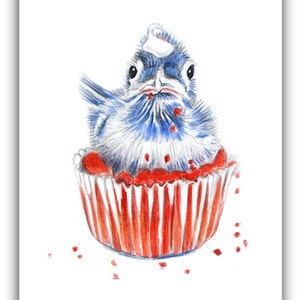 Baby Blue Jay Artwork Cupcake Bird Print Red Velvet Cake - Etsy