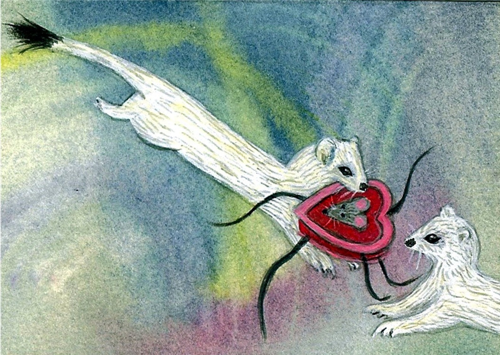 Weasel Art Watercolor Print Love Ferrets in Love Romantic Valentine ...
