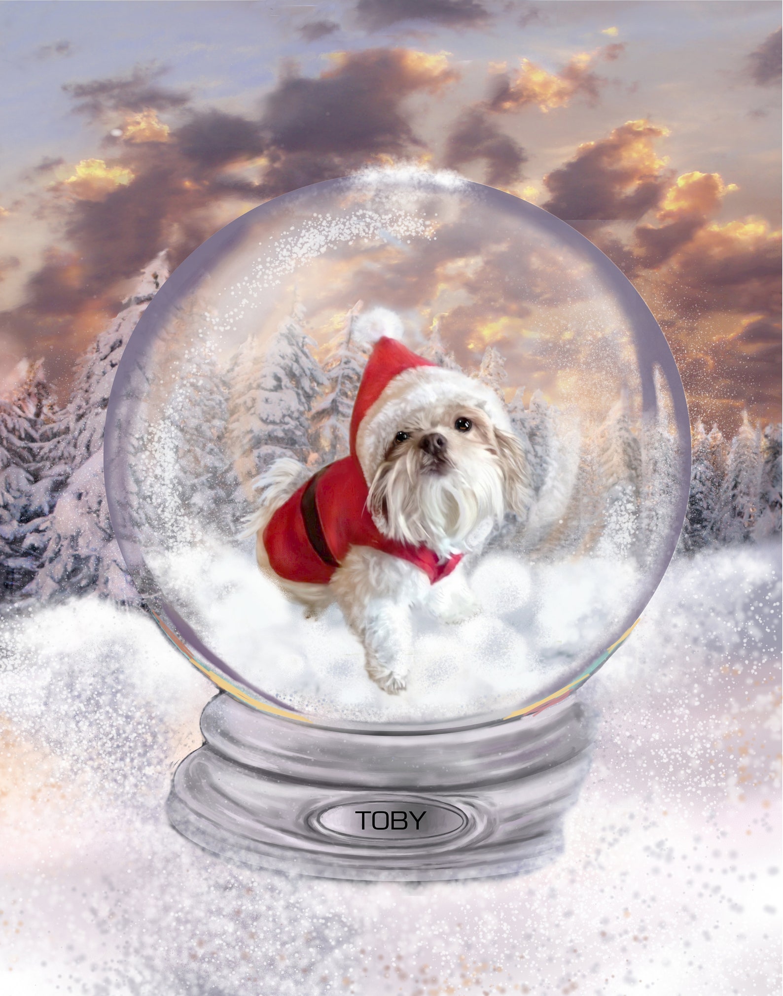 Snow Globe Story Deluxe Custom Painting on Canvas of Your Dog and Snow ...