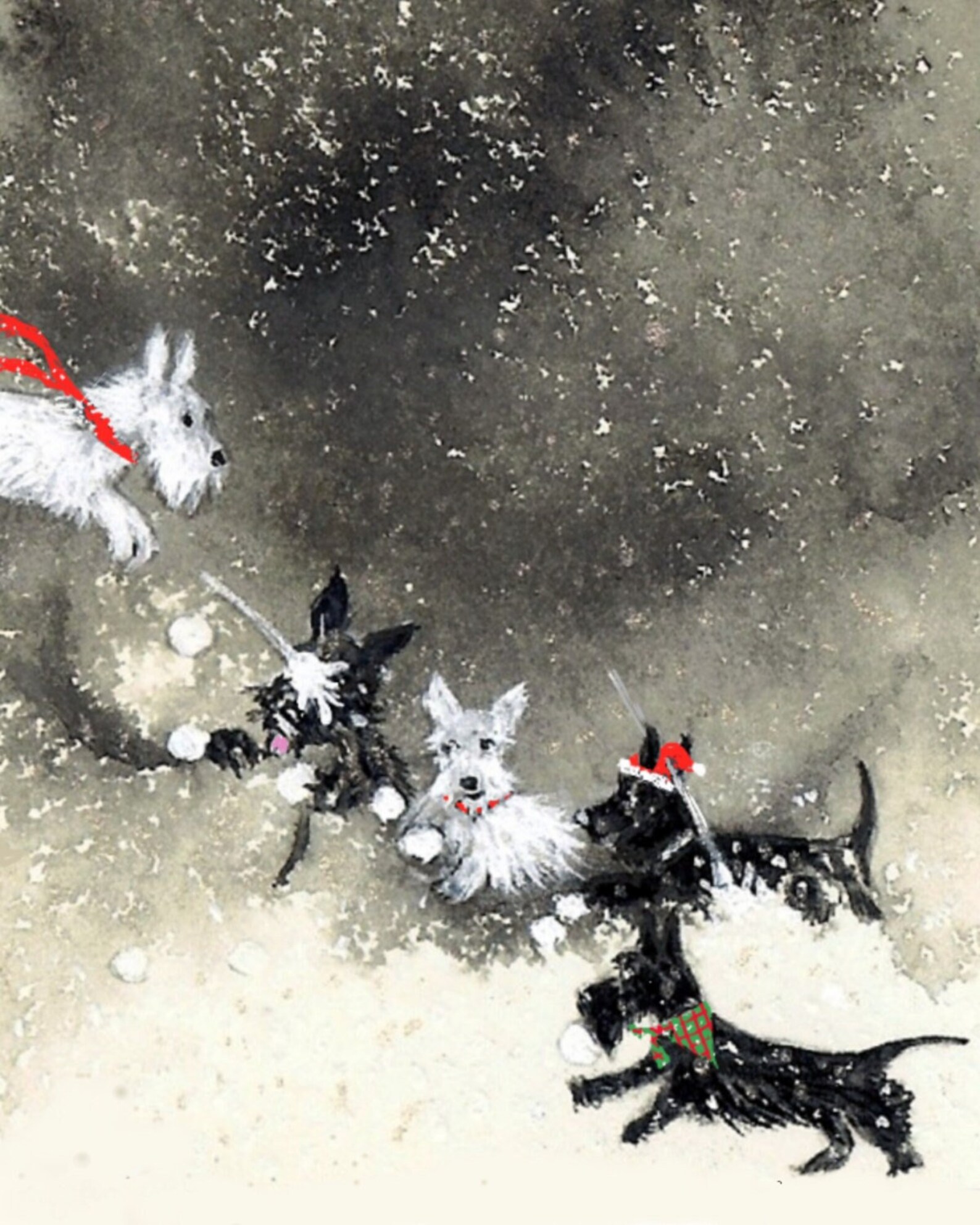 Scottish Terrier Greeting Cards, Scotties and Westies Snowball Fight ...