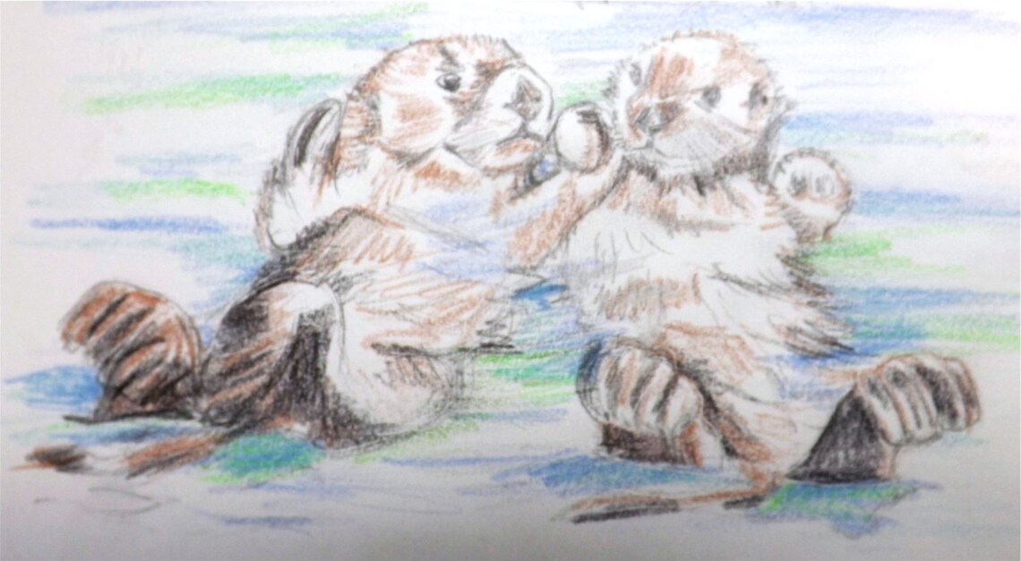 Sea Otter Art Painting Giclee on Canvas Sea Otters Holding - Etsy