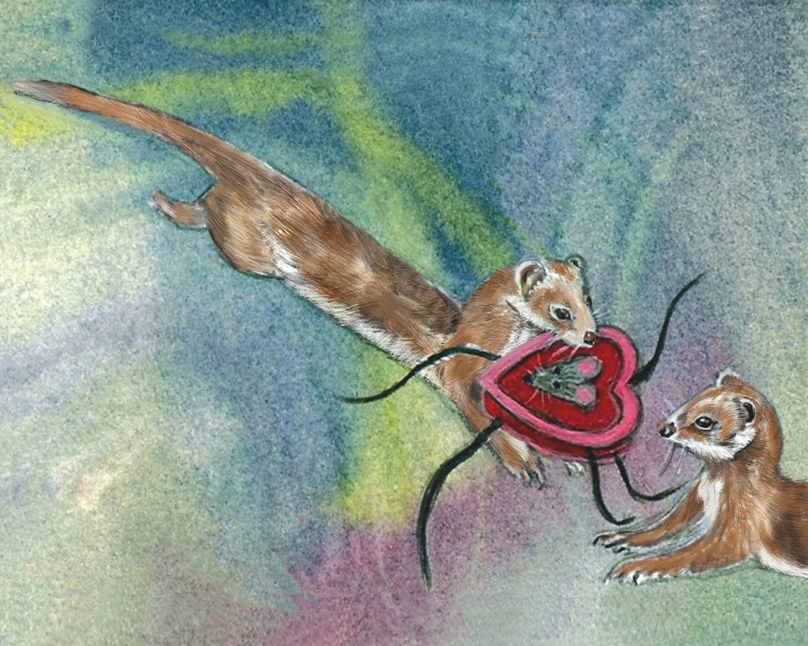Weasel Art Watercolor Print Love Ferrets in Love Romantic Valentine ...
