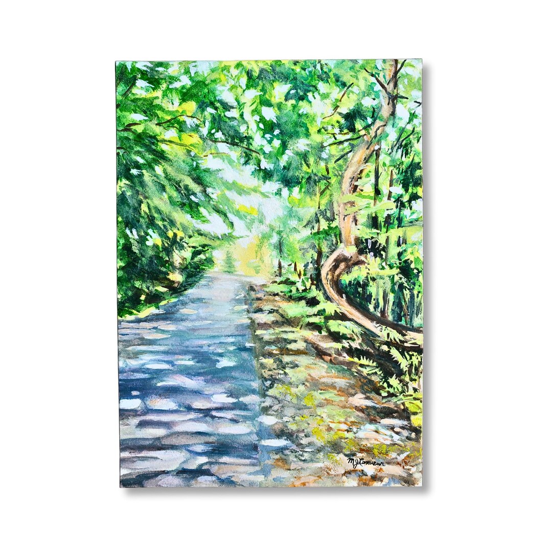 Forest Trail Michigan Woods Original Gouache Painting , Forest Trees ...