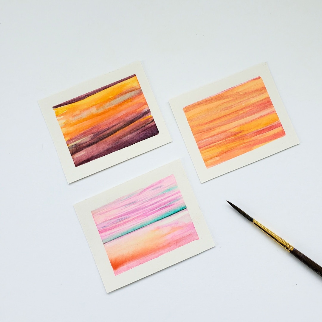 Gift Set of 3 Tiny Art Sunset Pieces, Original Miniature Lake Michigan ...