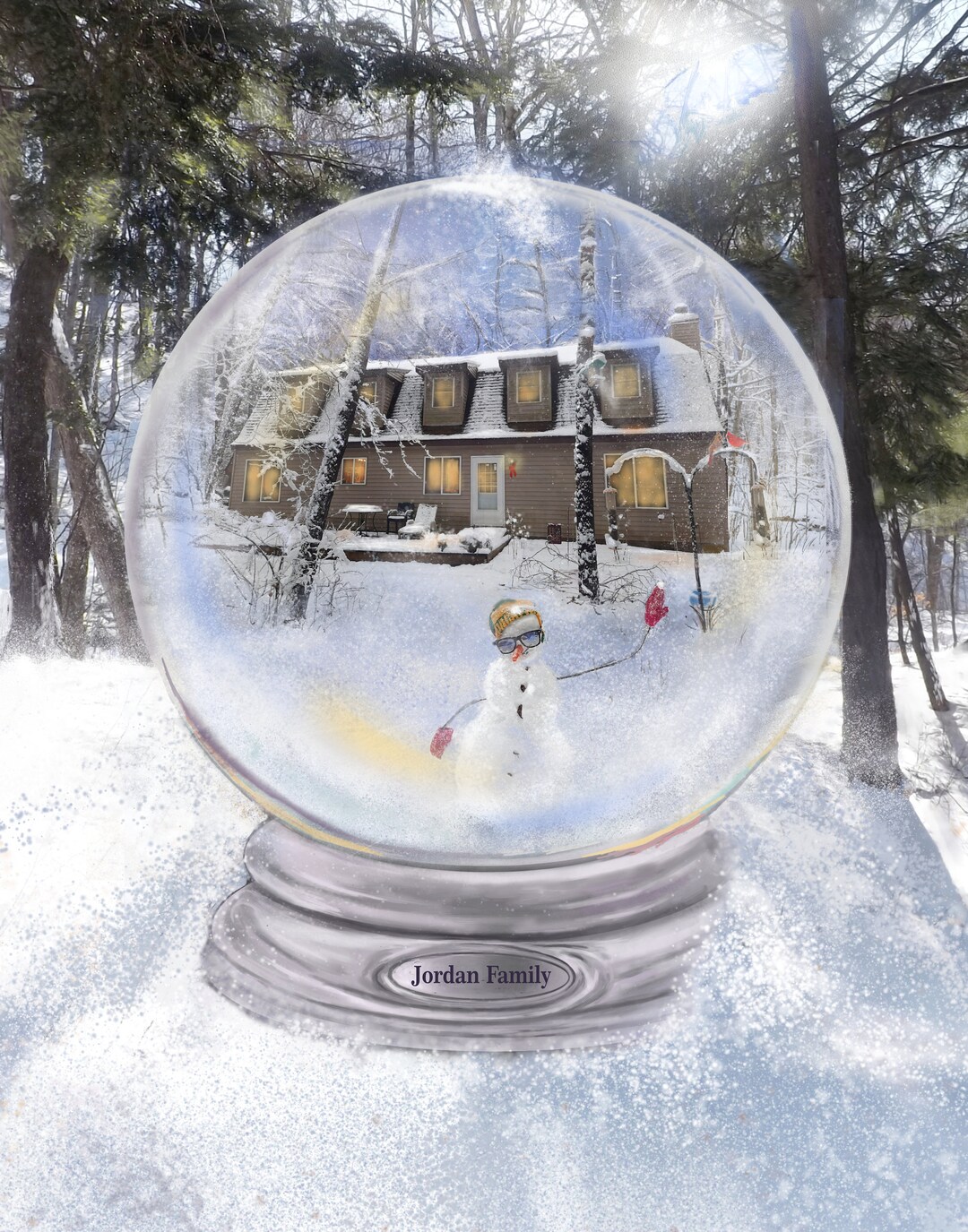 Snow Globe Artwork Home Portrait Custom PAINTING of Your House Depicted ...