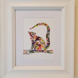 Lemur Print Watercolor Silhouette of Ring Tailed Lemur Filled up With ...