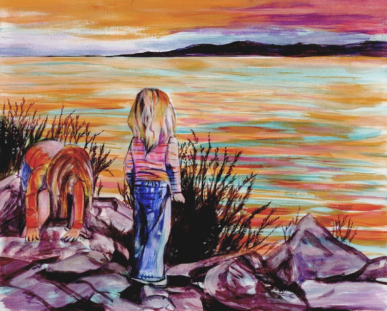 Lake Girl Art Lake Michigan Sunset Painting Original | Etsy