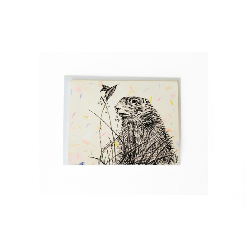 Groundhog Day Greeting Card: Pen and Ink Whistle Pig Note Card - Etsy