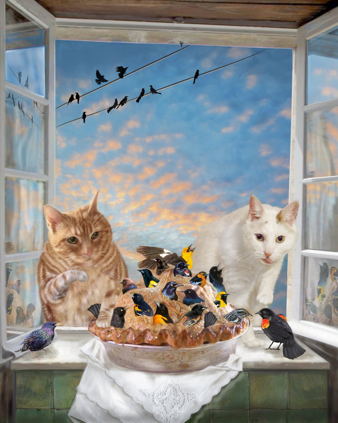 Custom Cat Portrait With Your Cats or Dogs and Four and Twenty ...