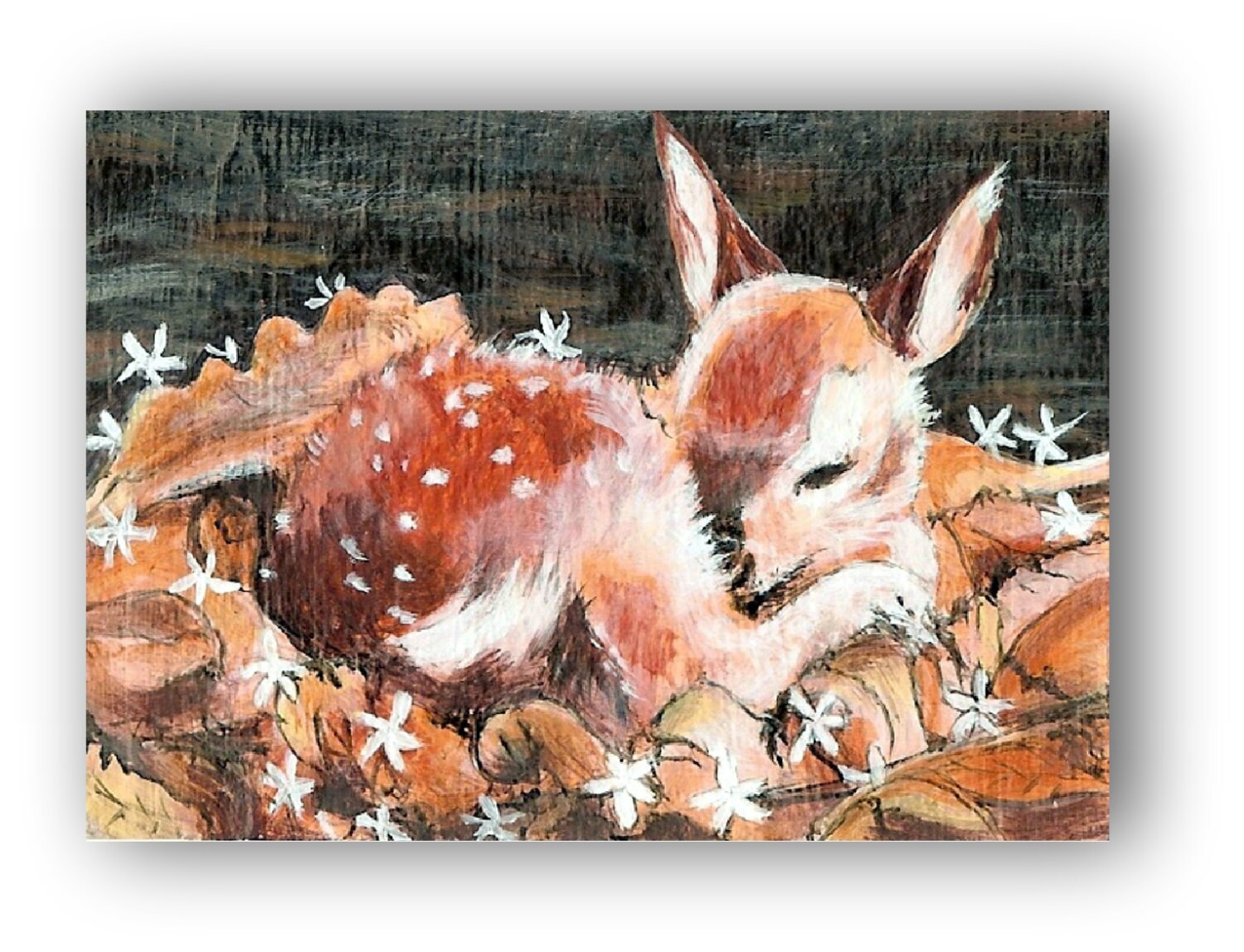 Fawn Art Print ACEO Acrylic Painting Sleeping Baby Deer | Etsy