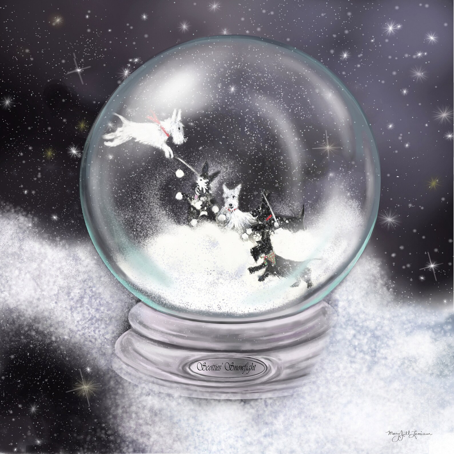Snow Globe Story Deluxe Custom Painting on Canvas of Your Dog and Snow ...