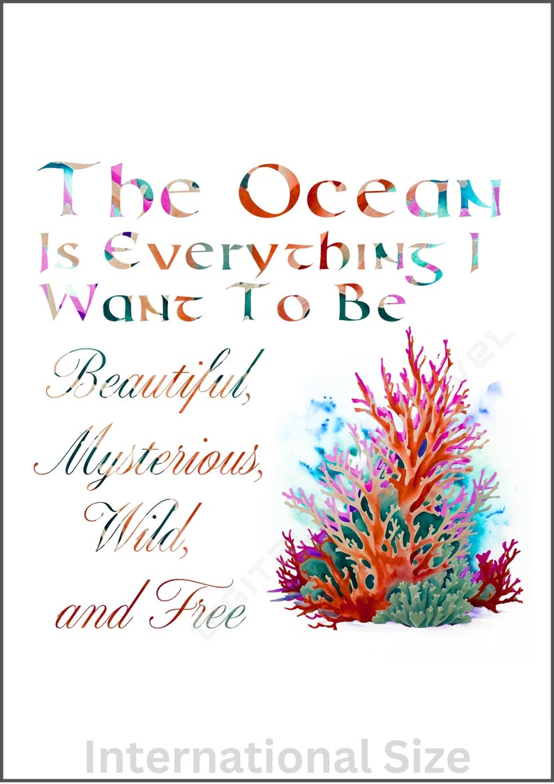 Printable Coastal Wall Art Ocean Quote Digital Print Colorful Coral ...