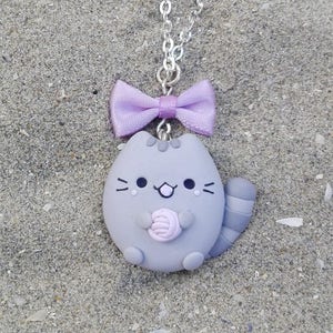 Necklace Grey Cat With Wool Ball or Donut - Pet Lovers Jewelry With ...