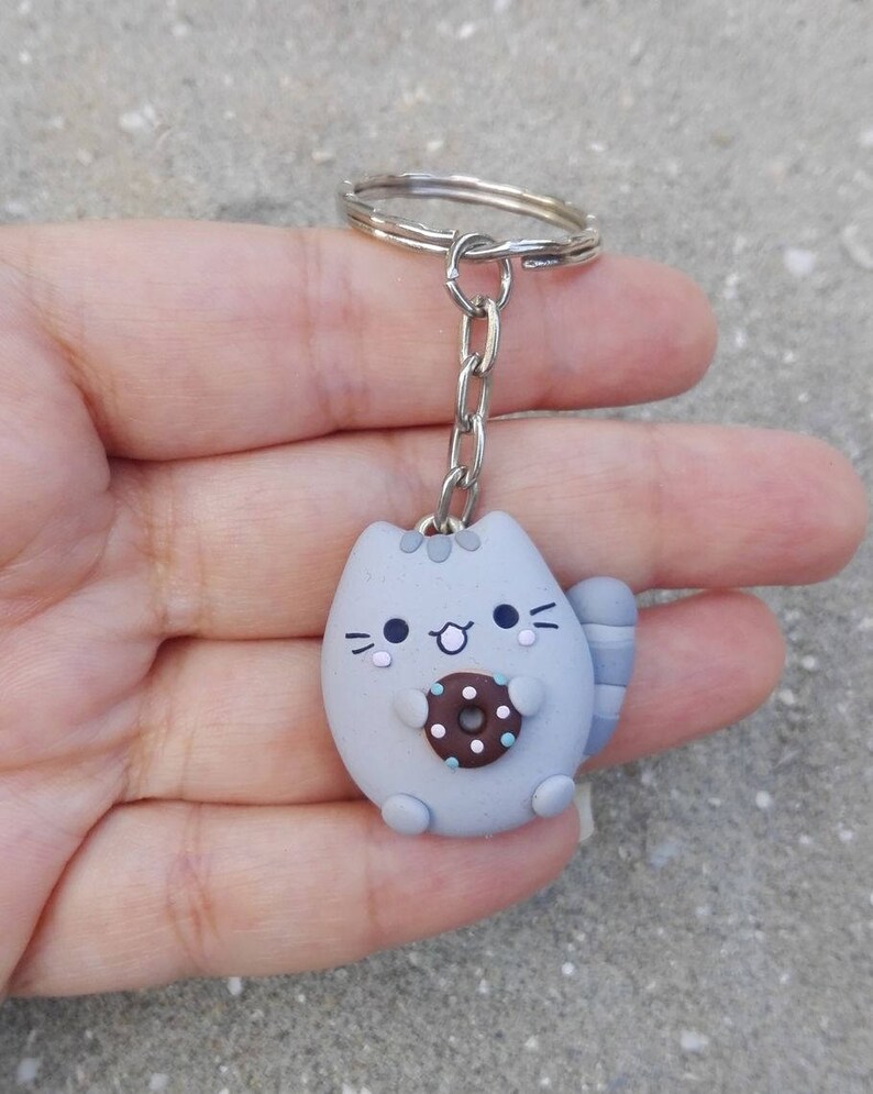 Keychain Grey Cat With Chocolate Donut Kawaii Accessories - Etsy