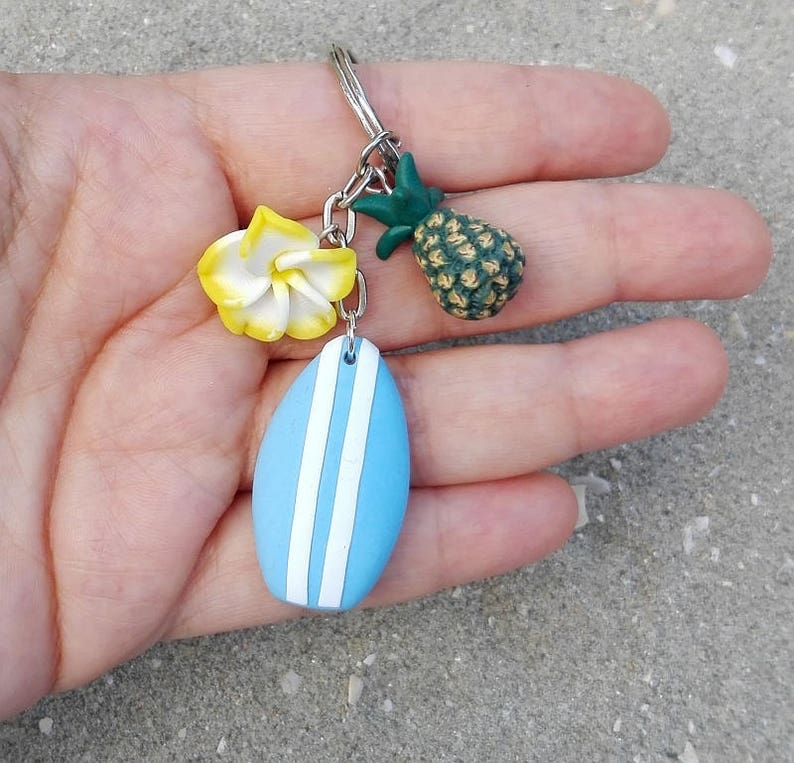 Surfer Style Keychain Surf board with plumeria flower half | Etsy