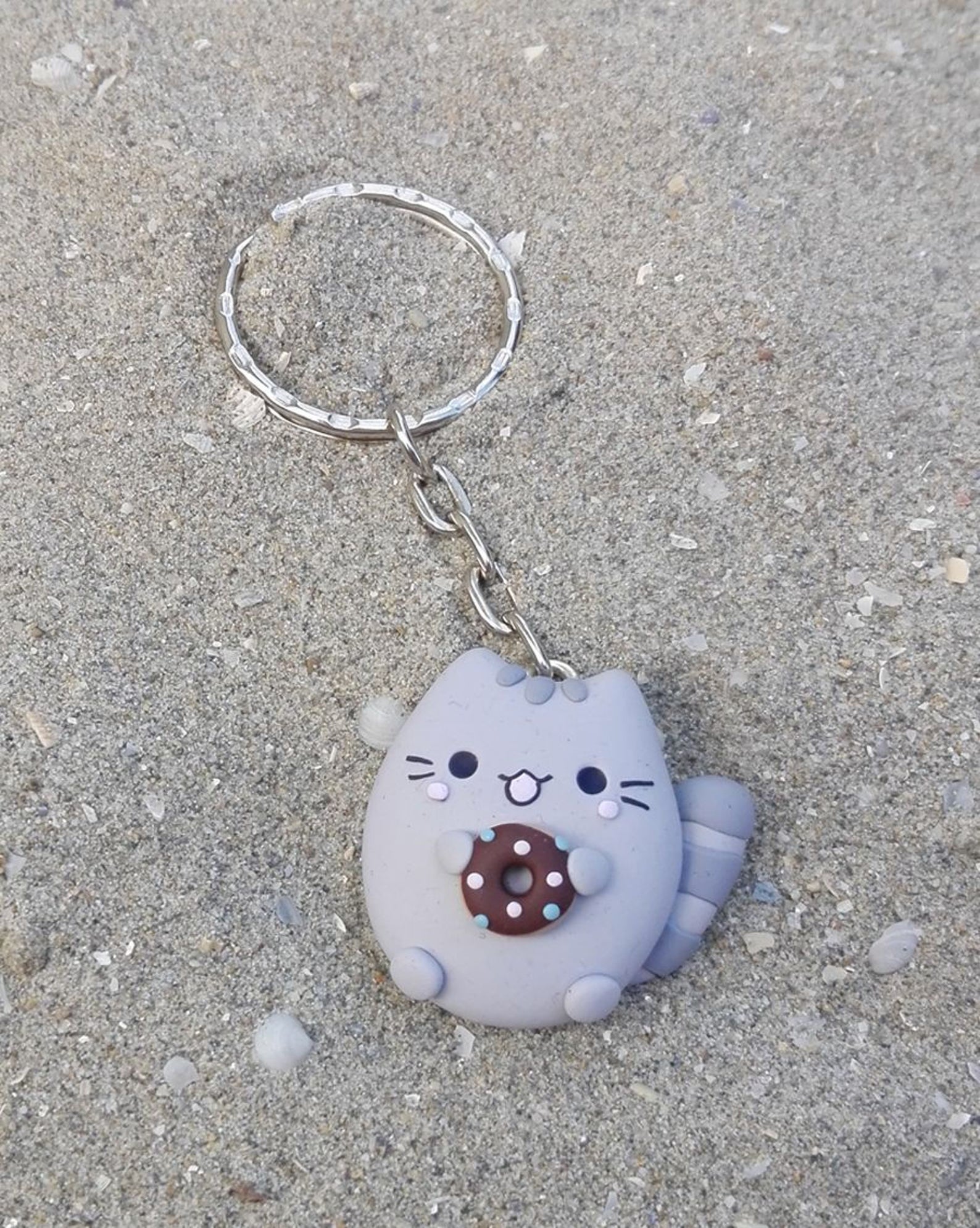 Keychain Grey Cat With Chocolate Donut Kawaii Accessories for Pet ...