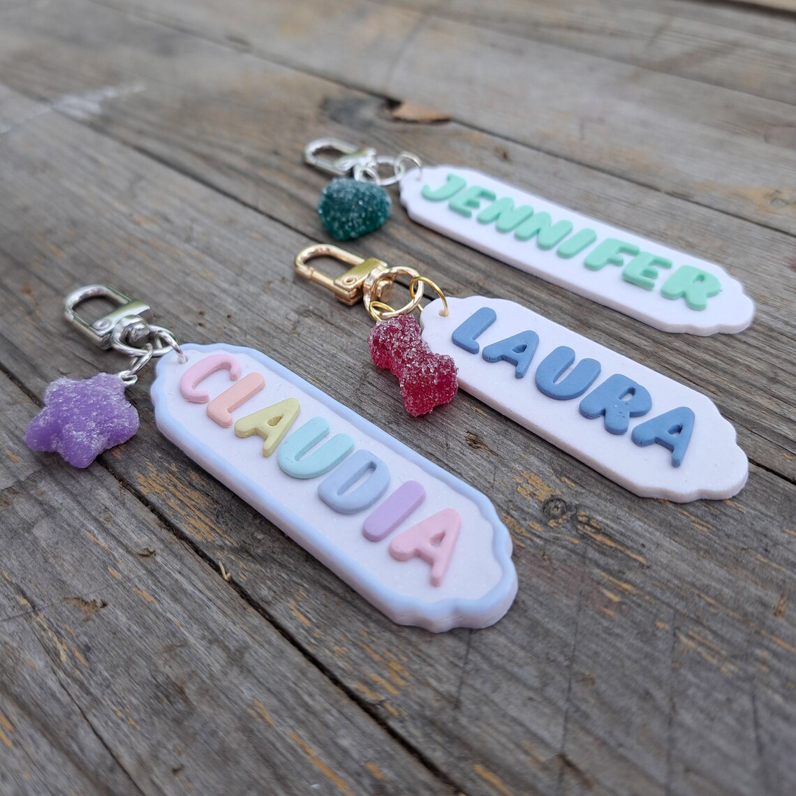 Personalized Name Tag Keychain With Candy Charm - Etsy