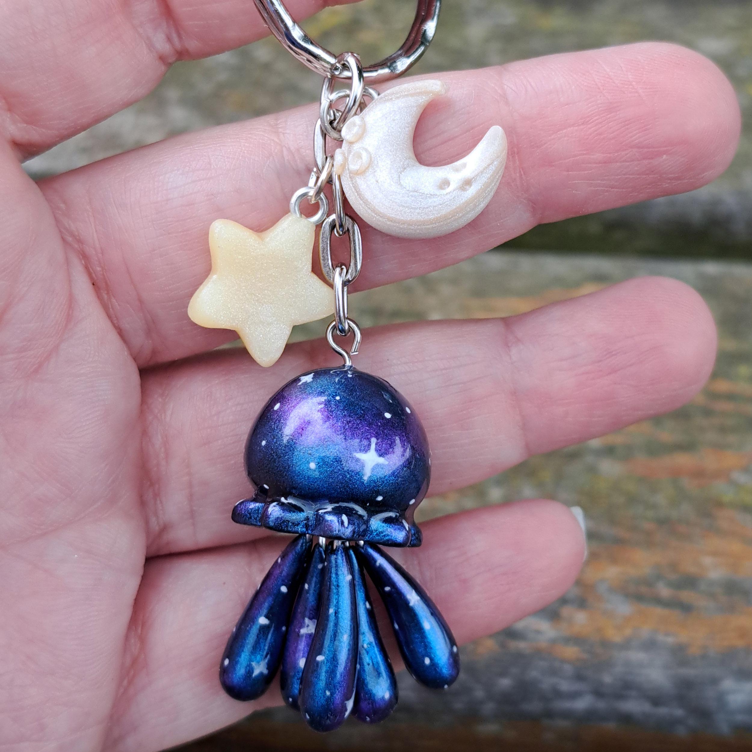 Galaxy Jellyfish Keychain With Star and Moon Charms - Etsy