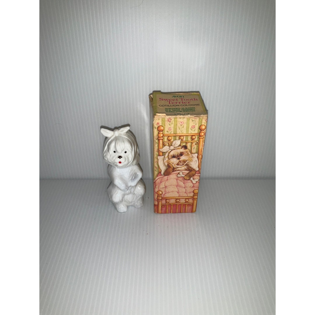 Vintage Avon Sweet Tooth Terrier Dog Figural Milk Glass Cotillion ...