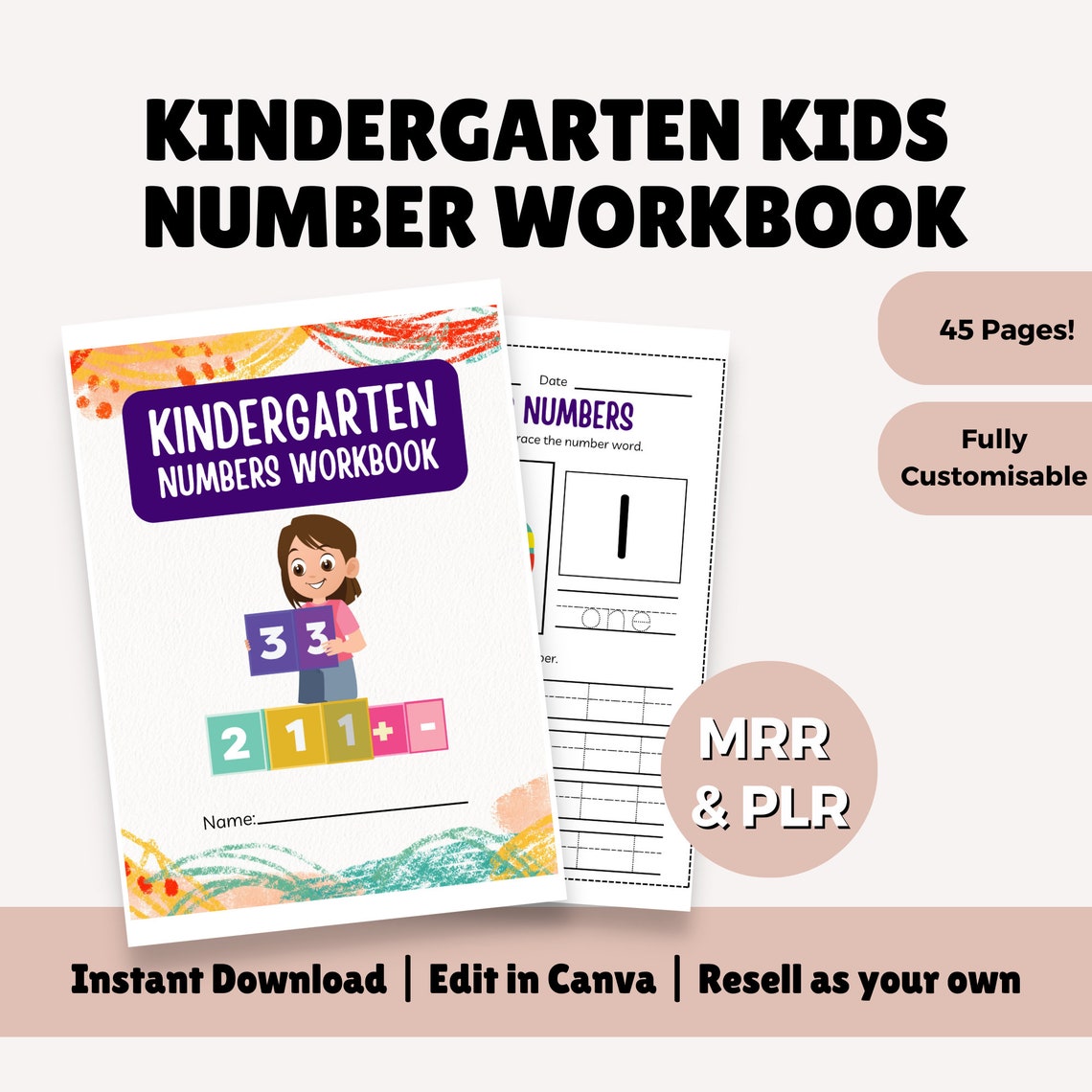 Kindergarten Kids Numbers Workbook With Master Resell Rights | Done for ...