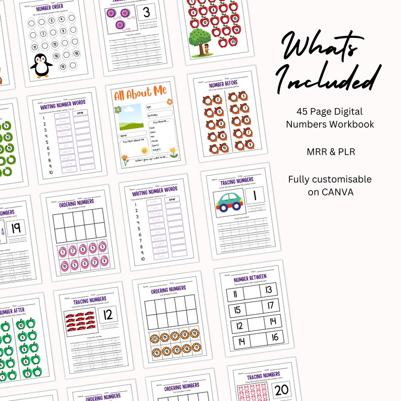 Kindergarten Kids Numbers Workbook With Master Resell Rights | Done for ...