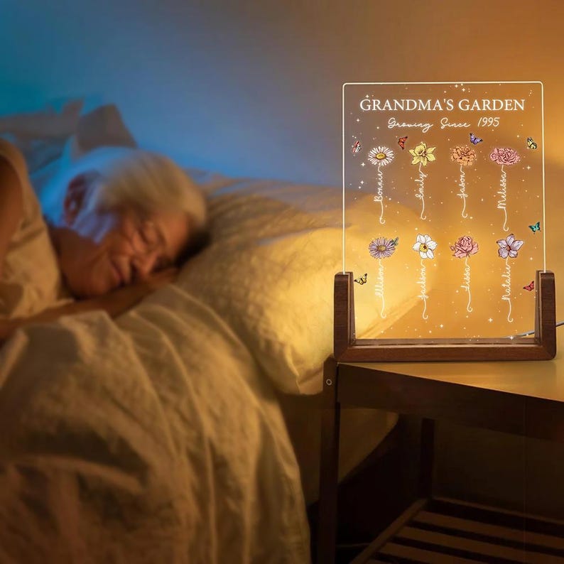 Custom Grandma Garden Birth Month Flower LED Light, Personalized Family ...