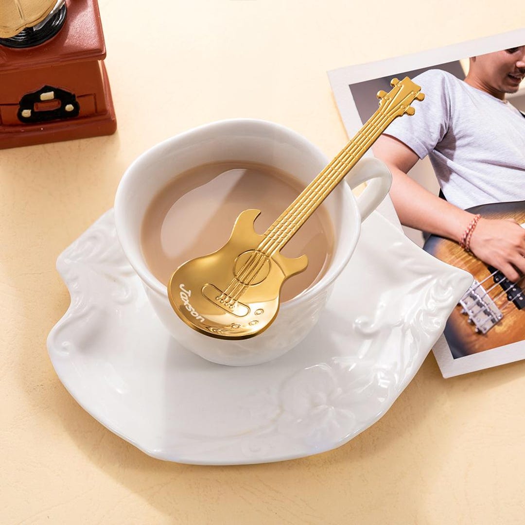 Fun Guitar Shaped Stainless Steel Spoon | Rock-themed Coffee & Tea ...
