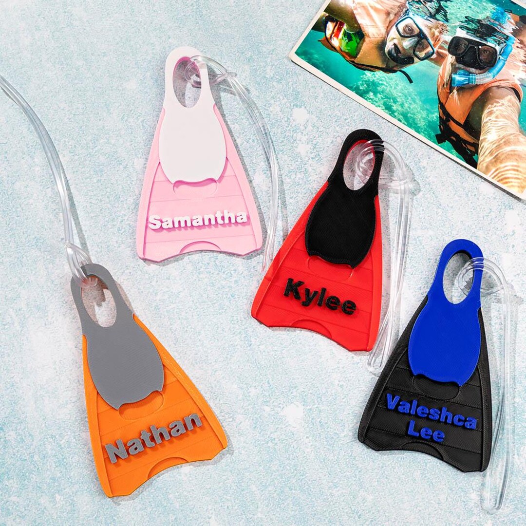 Personalized Name Swim Fins Bag Tag, 3D Printed Multicolor Swimmer Bag ...