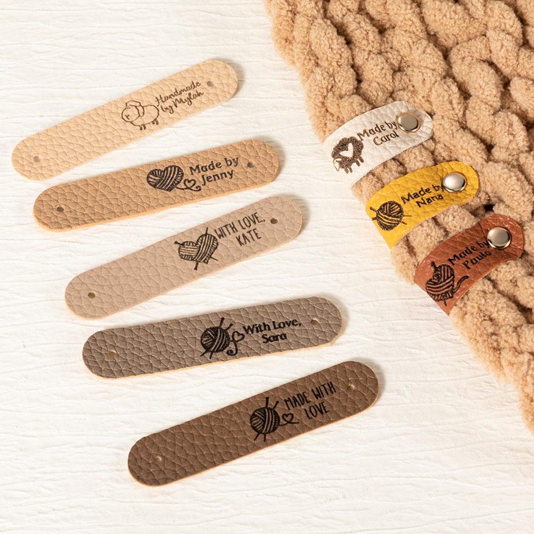 Leather Tags for Knits and Crochet, Personalized Leather Labels for ...