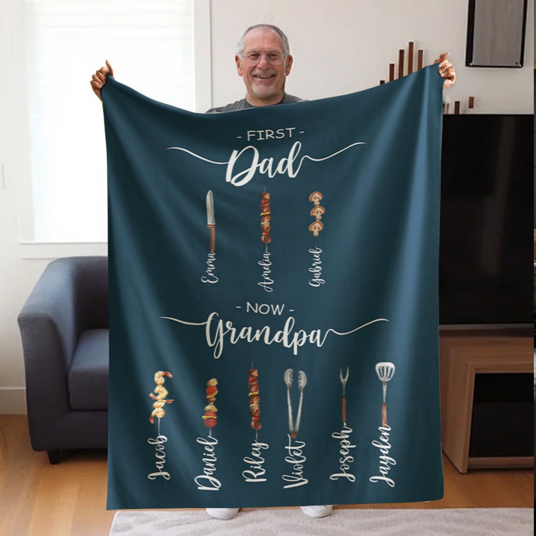 First Dad Now Grandpa, Personalized Blankets, Grill Master, Father's ...