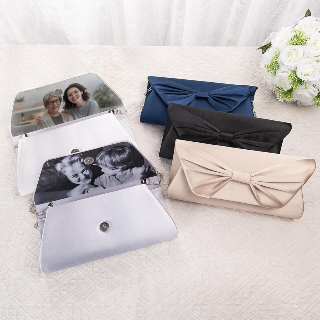 Personalized Silk Bow Tie Clutch With Photo Custom Clutch With Picture ...